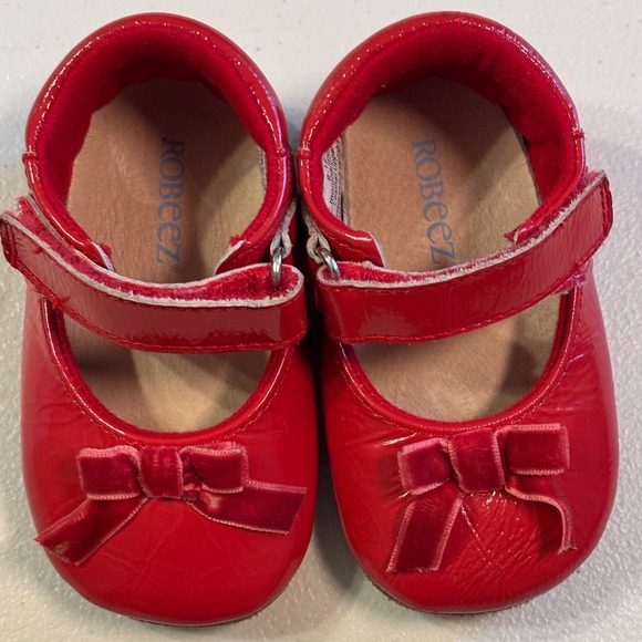 Robeez | Shoes | Robeez Red Leather Baby Shoes In Box 92 Months Bow ...